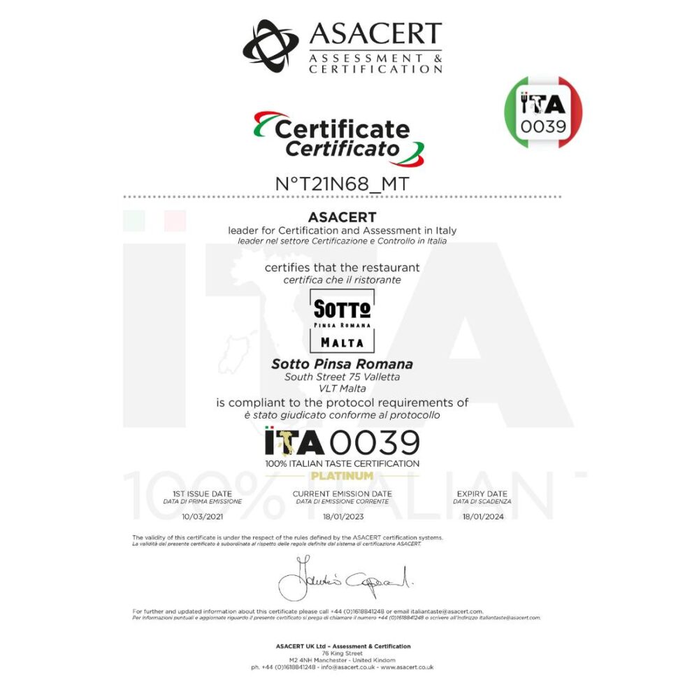 ITALIAN AUTHENTICITY AND RELIABILITY CERTIFICATE AWARD - Zero Sei ...